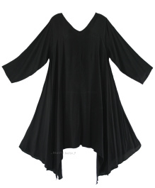 Black Plus Size Solid Basic Flowy Short Sleeve Long Tank Tunic Tops 1X BeautyBatik.com