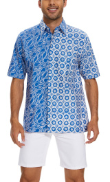 Classicmod Blue Cotton Handmade Block Batik Men Shirts Summer Beach ...